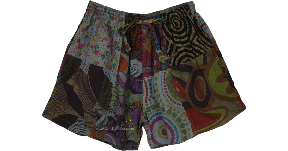 Sagacious Grey Patchwork Cotton Shorts | Shorts | Grey | Beach ...
