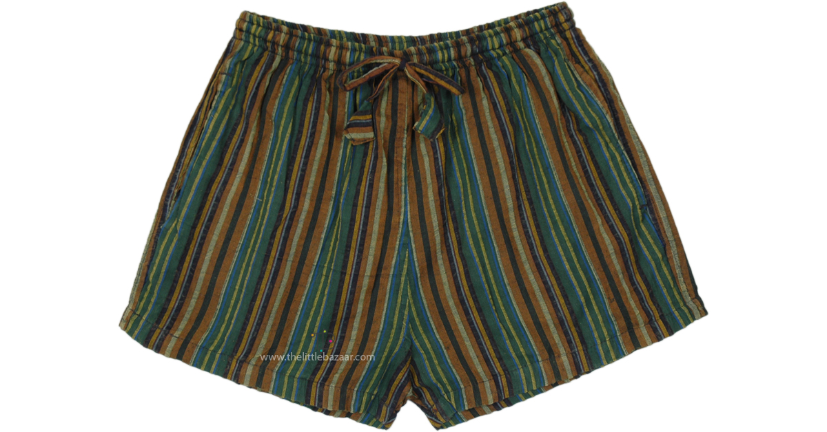 Forest Vintage Striped Bohemian Shorts | Shorts | Green | Bohemian ...