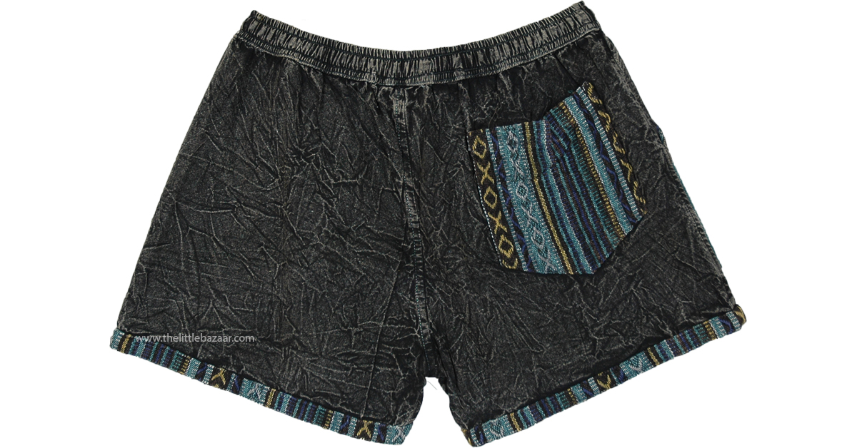 Outer Space Black Boho Cotton Shorts | Shorts | Black | Patchwork ...