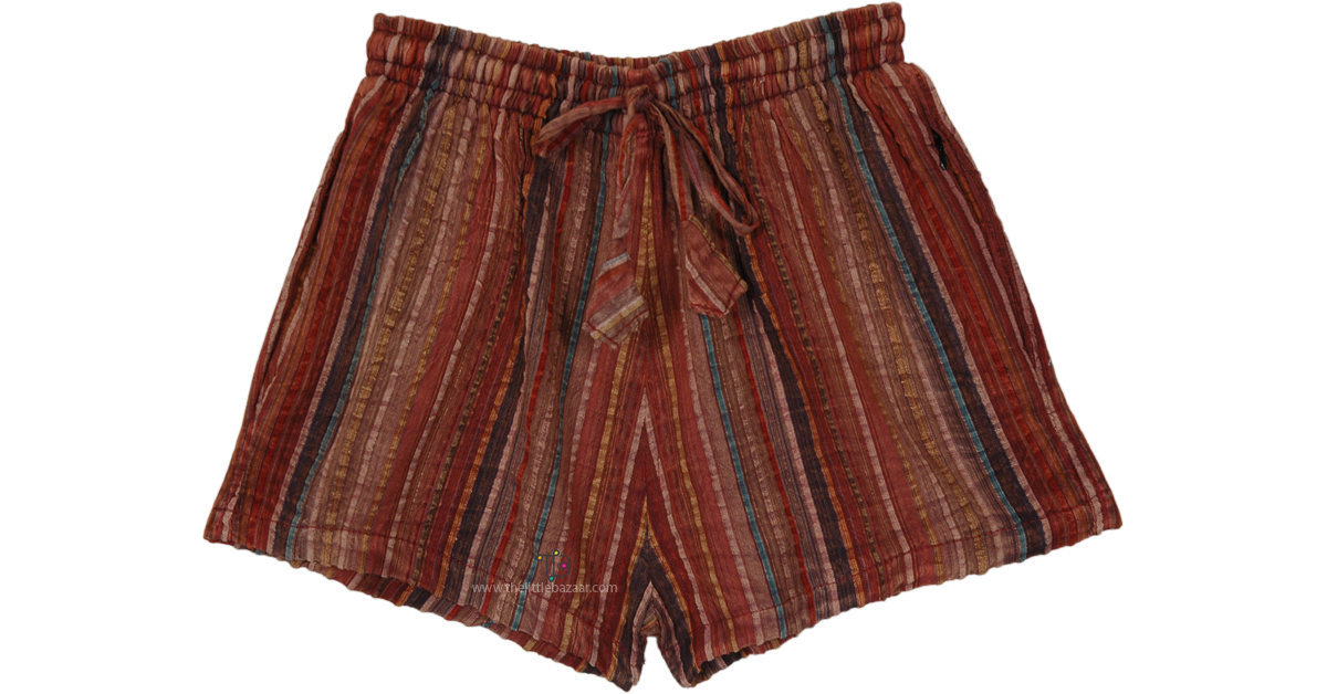Woody Vintage Striped Bohemian Shorts | Shorts | Red | Bohemian, Handmade