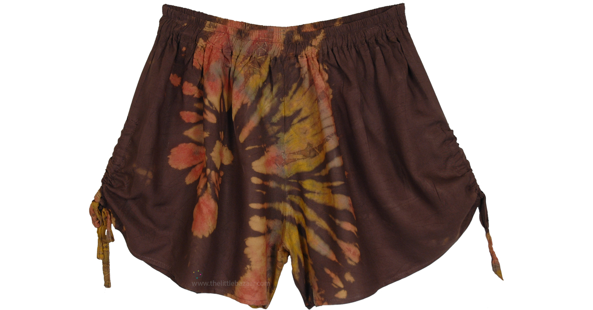 Chocolate Sunset Tie-Dye Boho Summer Shorts | Shorts | Brown | Misses ...