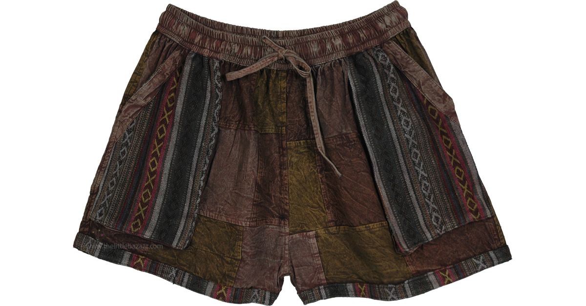 Rock Brown Patchwork Cotton Shorts | Shorts | Brown | Patchwork, Junior ...