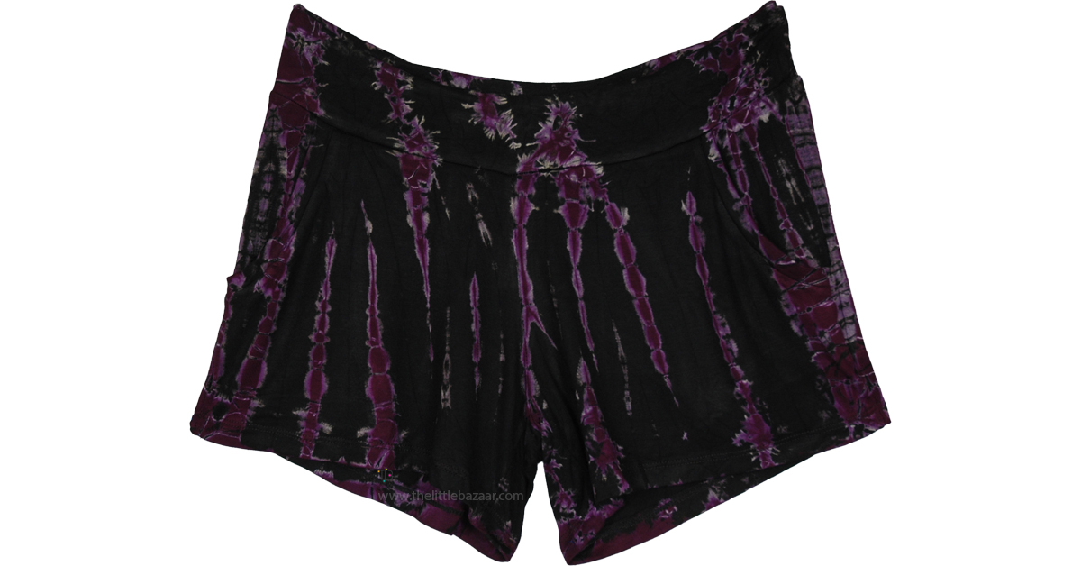 Gothic Purple Drip Tie-Dye Shorties with Pockets | Shorts | Black ...