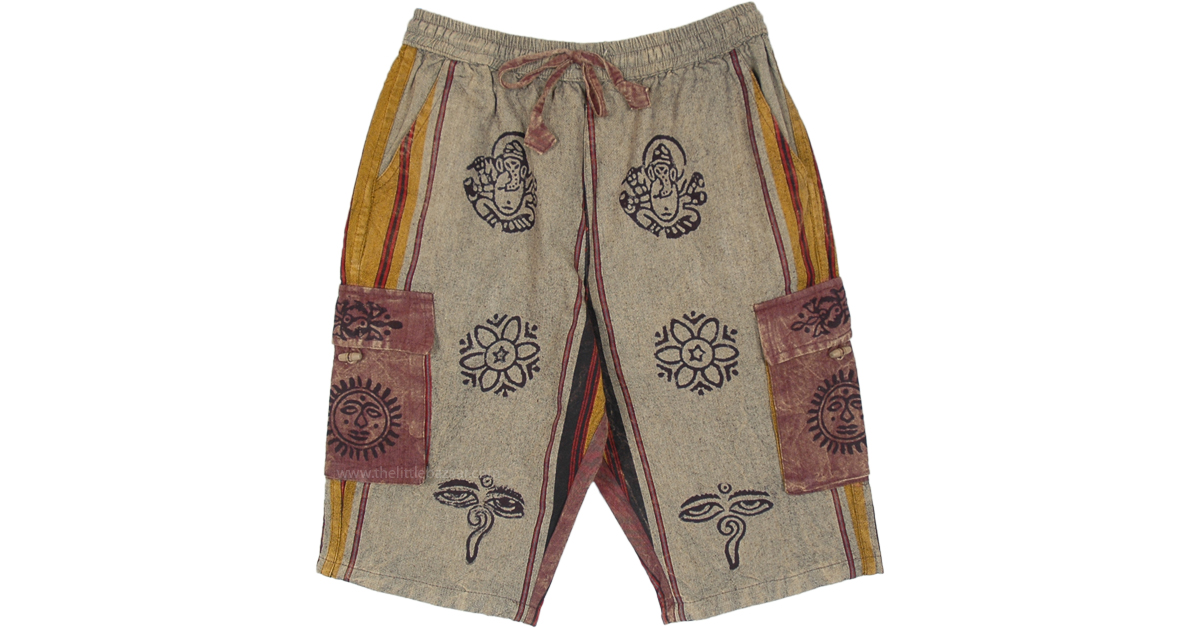 Unisex Hippie Thick Cotton Cargo Shorts with Ethnic Symbols | Shorts ...