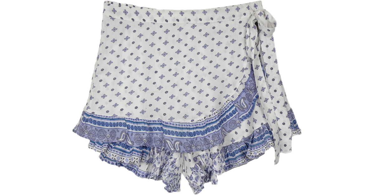 Queen Blue Wrap Shorts with Frills | Shorts | White