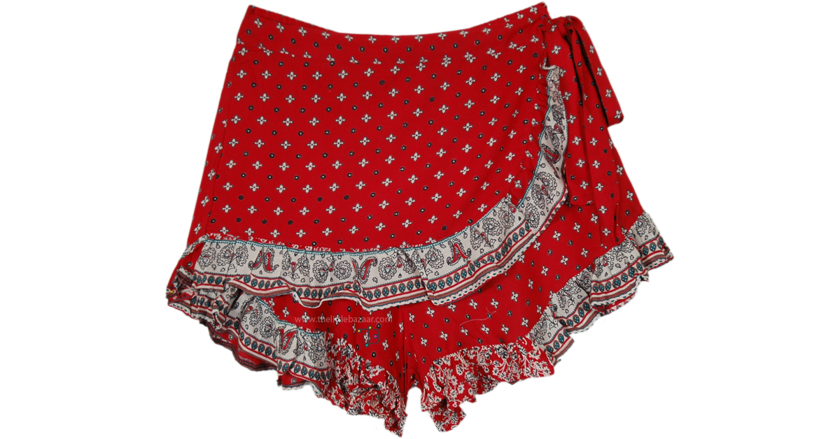 Red Bellina Boho Shorts with Wrap Style | Shorts | Red | Wrap-Around-Skirt