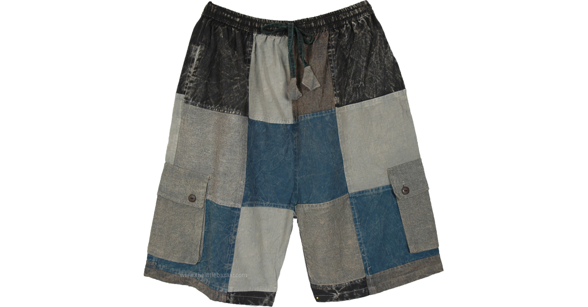 Grey Skies Patchwork Hippie Unisex Shorts | Shorts | Multicoloured | Vacation, Beach, Solid ...