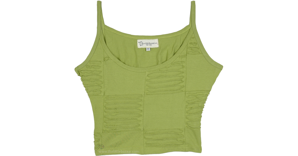 Lime Light Razor Cut Cotton Crop Cami Top | Tunic-Shirt | Green ...
