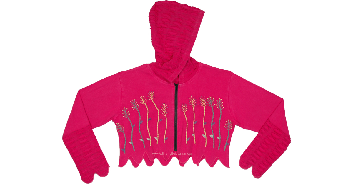 Plush Pink Stems Of Life Fall Crop Top | Tunic-Shirt | Pink | Patchwork ...