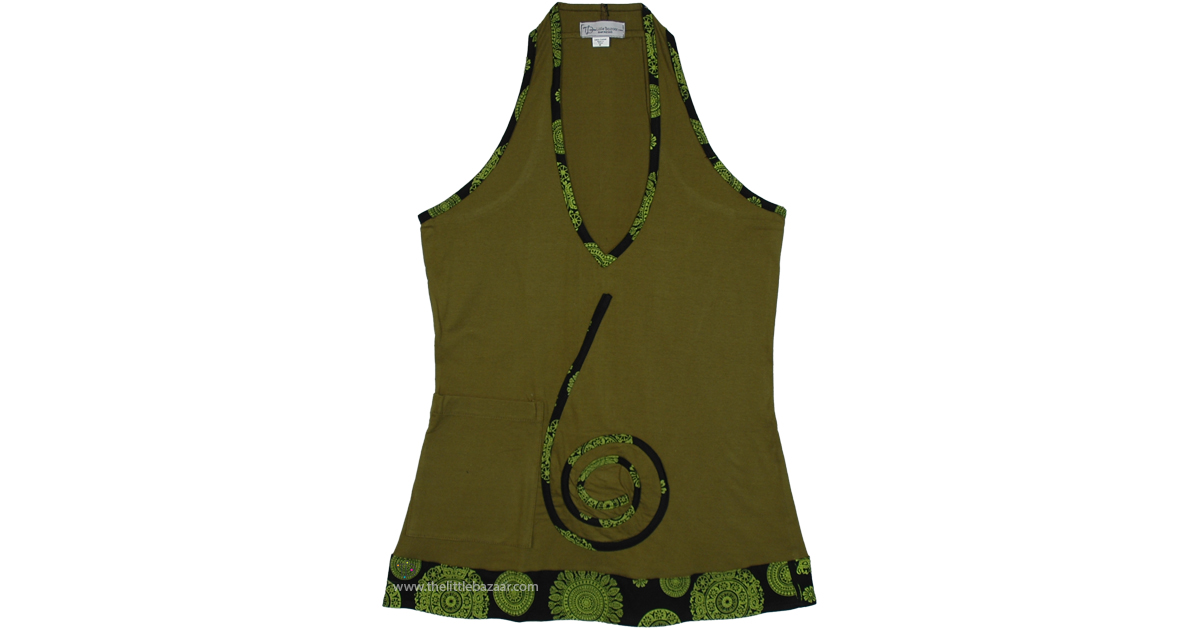 Crete Green Sporty Halter Long Boho Top | Tunic-Shirt | Green | Bohemian