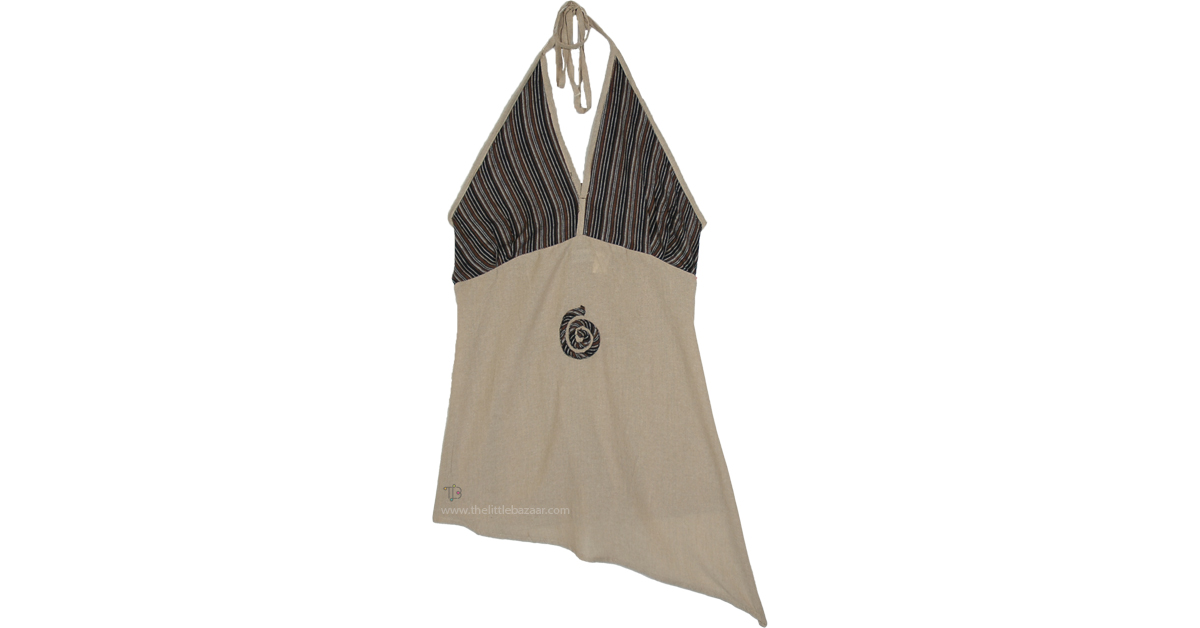 Natural Tones Cotton Boho Breeze Halter Top | Tunic-Shirt | Beige ...