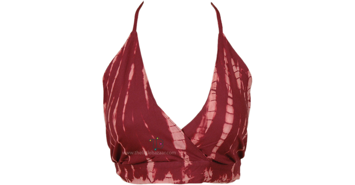 Maroon Cross Tie-Dye Halter Bralette Top | Tunic-Shirt | Purple | Vacation, Beach, Tie-Dye, Handmade