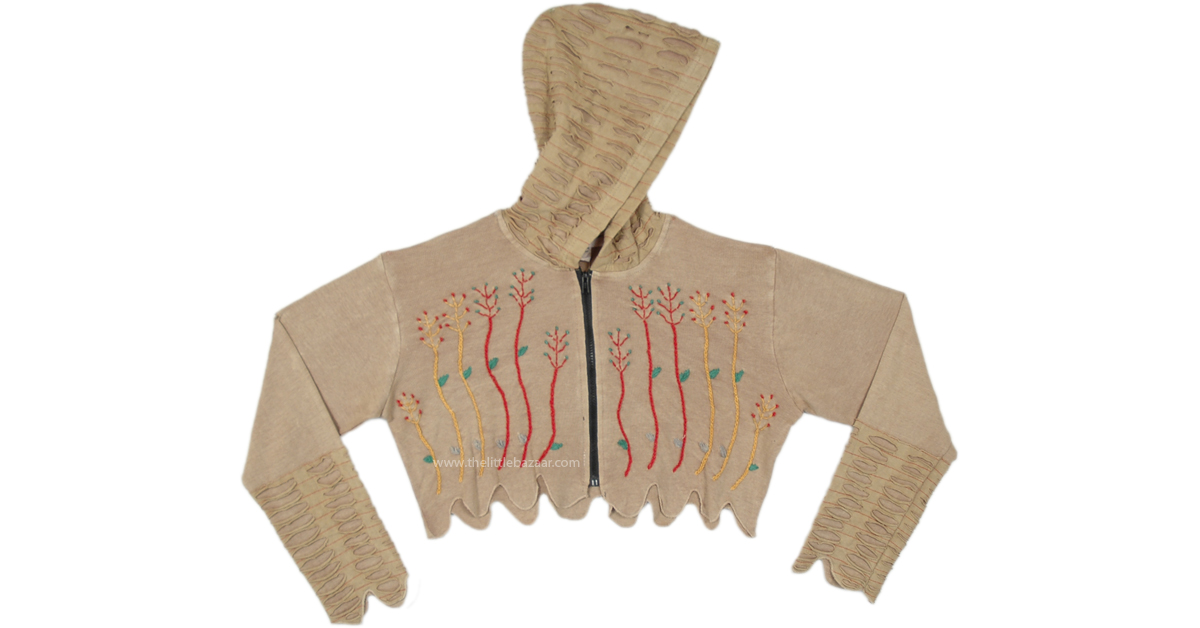 Beige Bohemian Stems Of Life Crop Jacket | Tunic-Shirt | Beige ...
