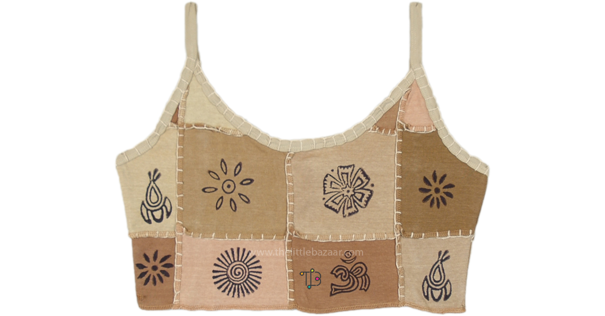 Handmade Pale Patchwork Hippie Crop Top | Tunic-Shirt | Beige ...