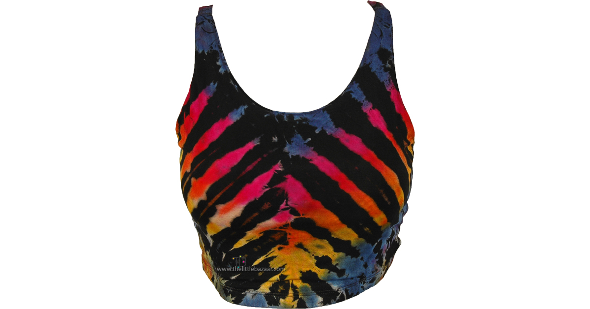 Bright Black Tiedye Hippie Crop Top | Tunic-Shirt | Black | Sleeveless ...