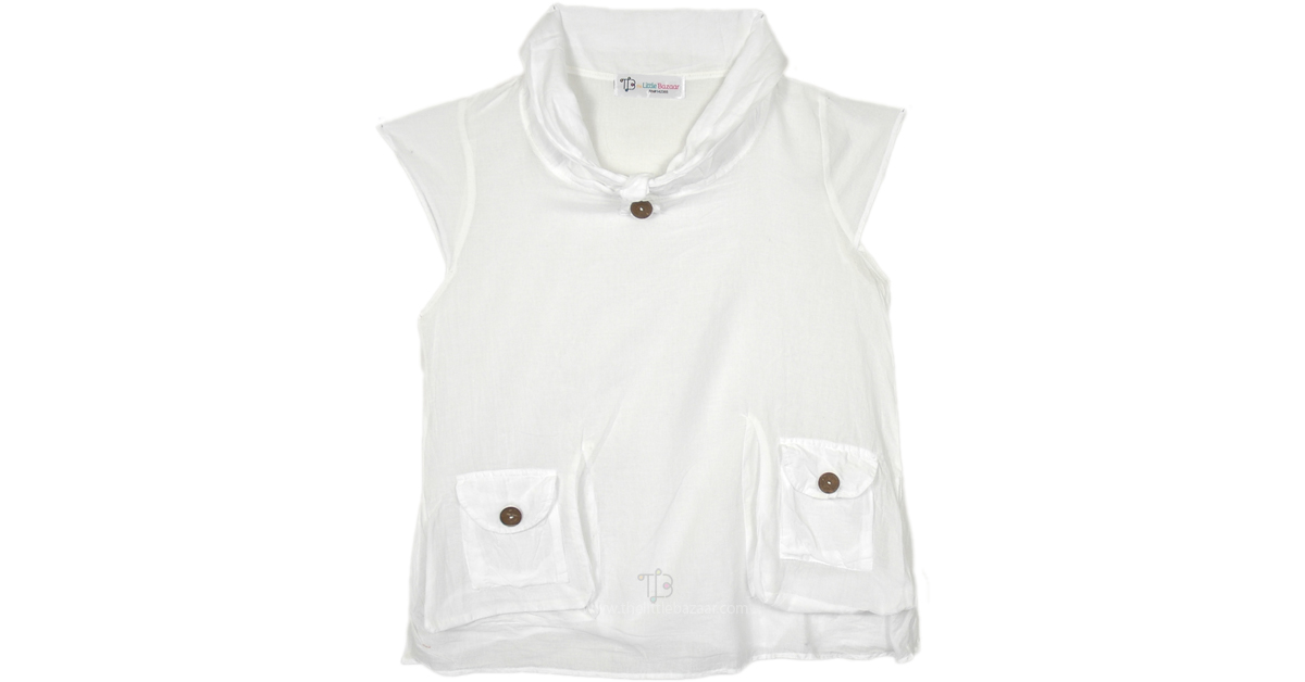 Cozy White Cotton Pocket Sleeveless Top | Tunic-Shirt | White ...