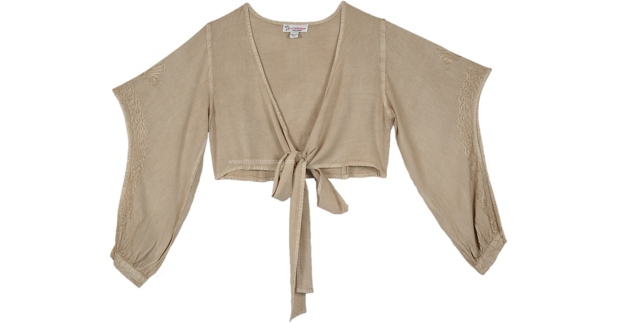 Sweet Cream Raised Arm Slit Boho Crop Top | Tunic-Shirt | Beige | Beach ...