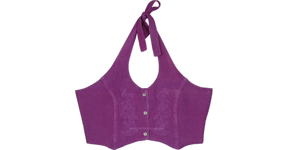 Pure Purple Halter Short Crop Top | Tunic-Shirt | Purple | Embroidered ...