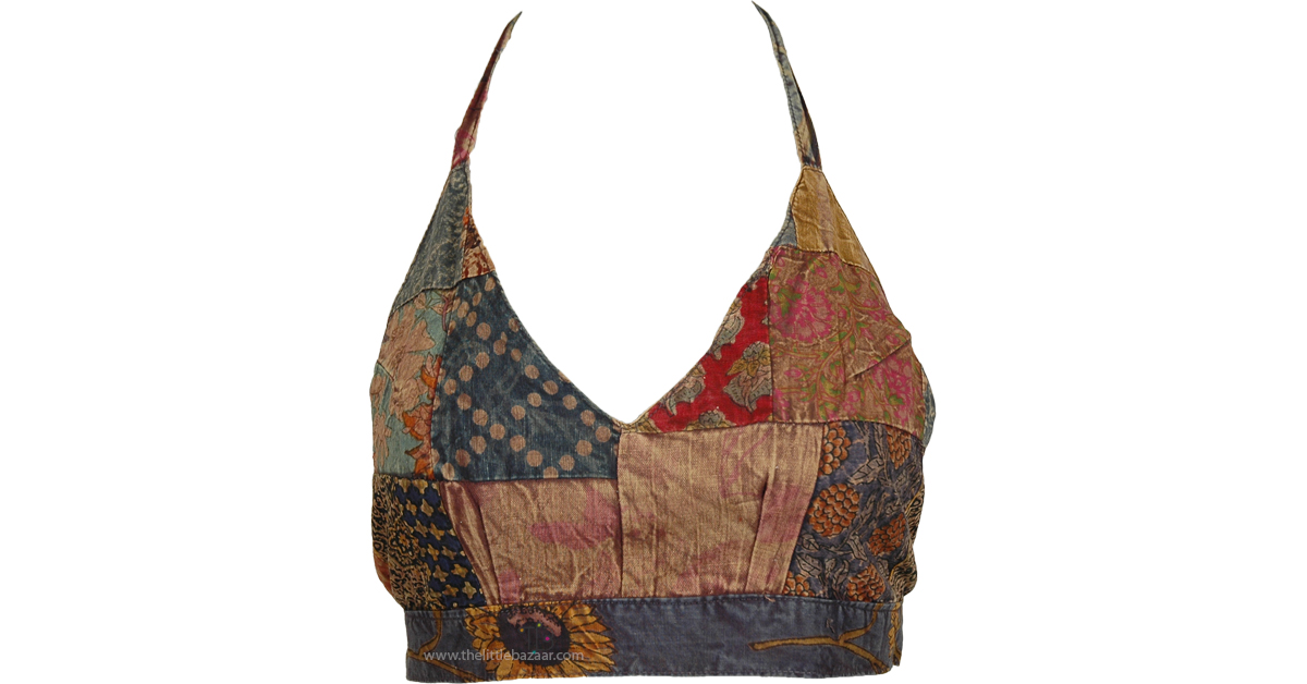 Earthroot Brown Patchwork Halter Top | Tunic-Shirt | Brown | Sleeveless ...