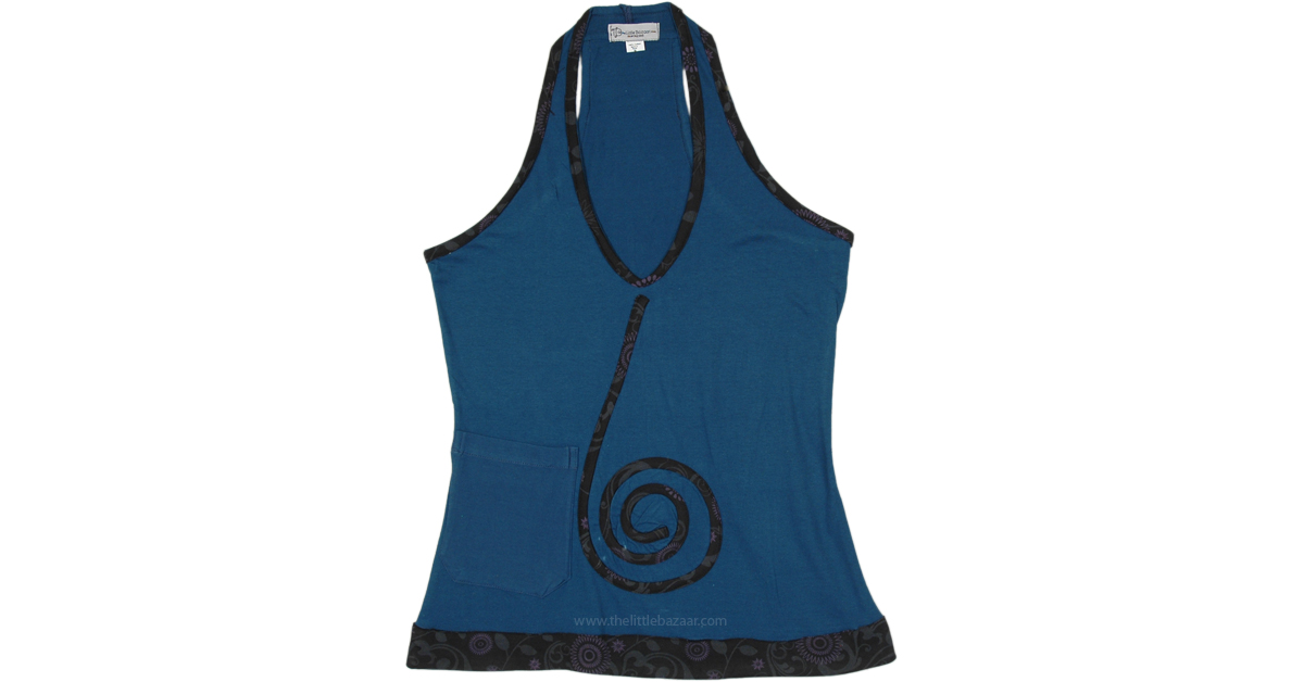 Blue Dream Spiral Bohemian Long Tank Top | Tunic-Shirt | Blue | Bohemian