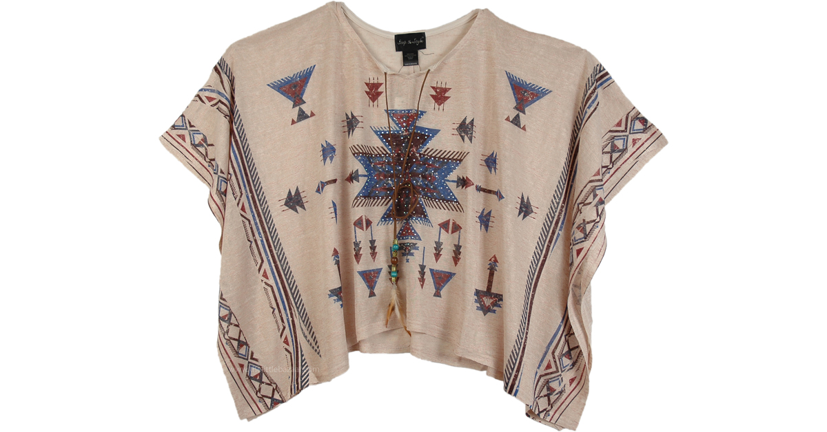 Embellished Azteca Pattern Poncho Top | Tunic-Shirt