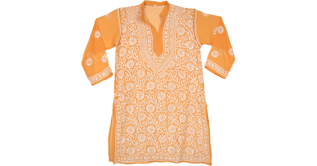 Princeton Orange Embroidered Sheer Tunic | Tunic-Shirt | Orange ...