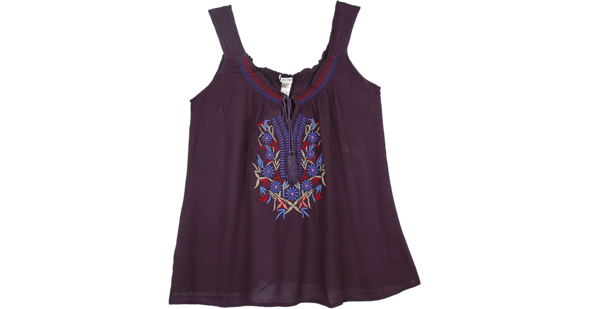 Embroidered Navy Tank Top For Women | Tunic-Shirt | Blue