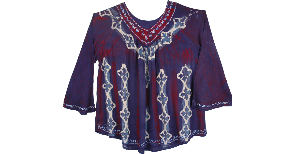 Marble Tie Dye Jacarta Tunic Top | Tunic-Shirt | Blue | XL-Plus, Tie-Dye