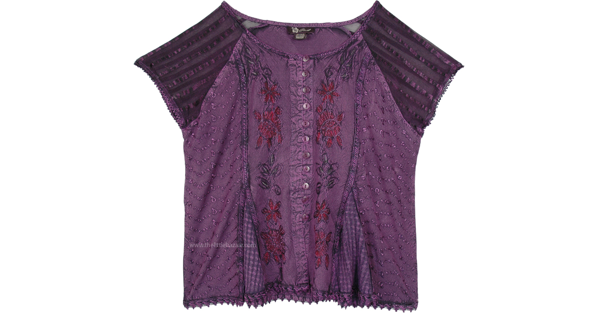 Purple Medieval Style Short Top with Embroidery | Tunic-Shirt | Purple ...