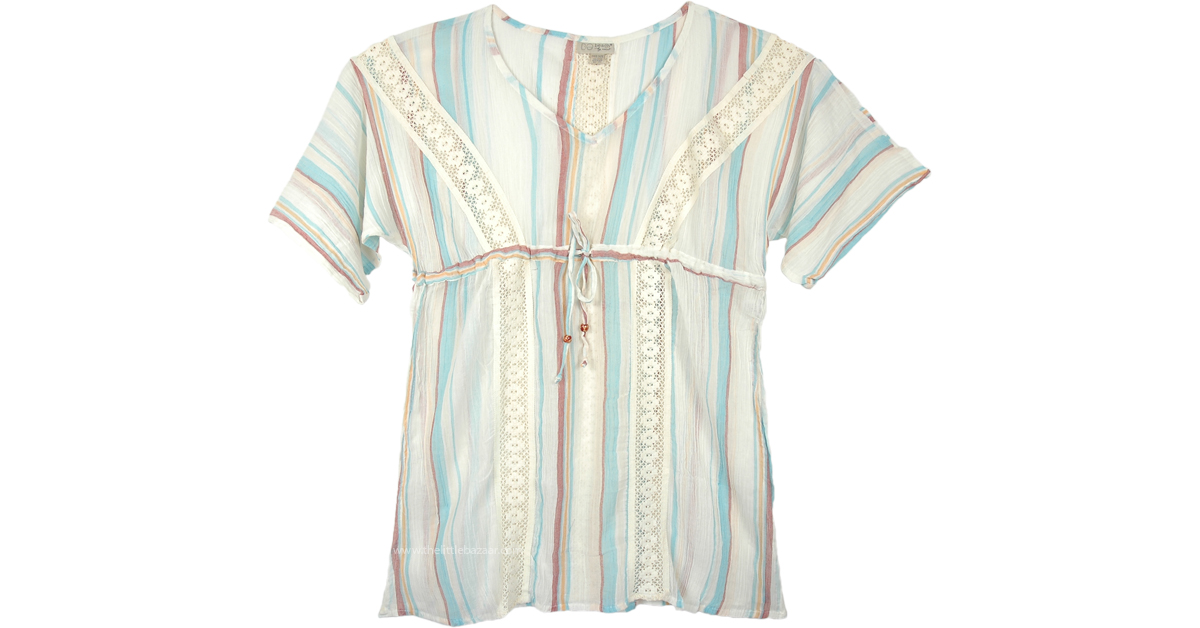 Summer Stripes Tunic Style Beach Cover Up Cotton | Tunic-Shirt | Off ...