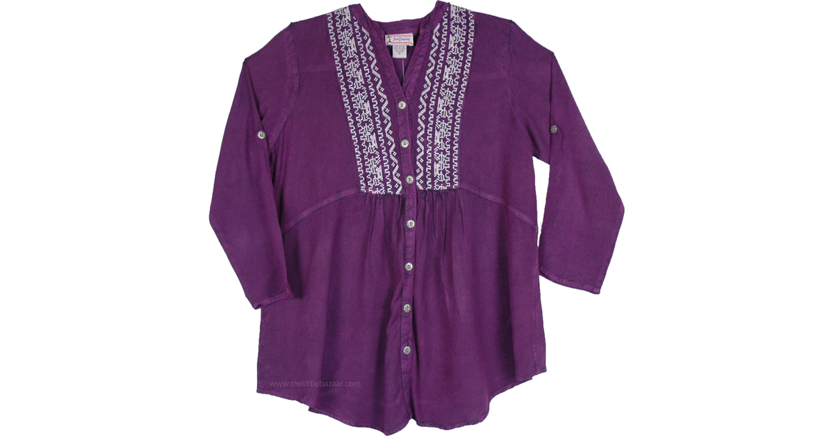 Everyday Purple Boho Shirt Top with Embroidery in L /XL | Tunic-Shirt ...