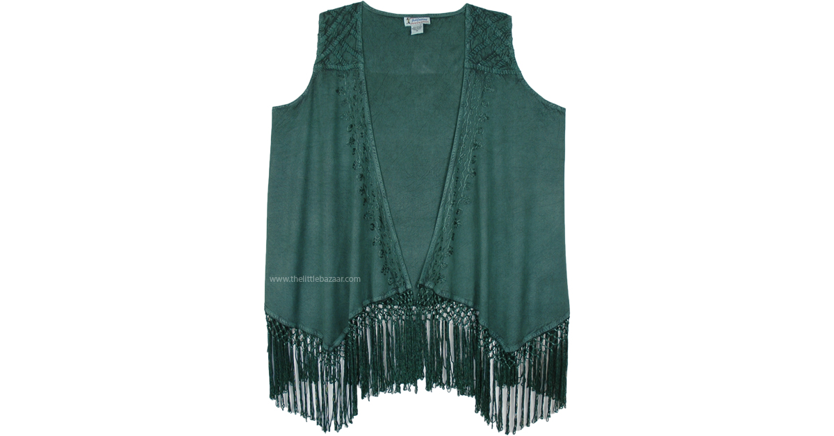 Forest Green Western Rodeo Vest with Embroidery and Fringes | Tunic ...