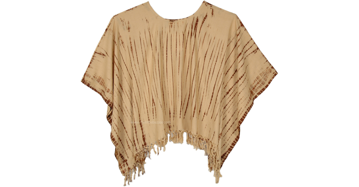 Waffle Love Short Tie Dye Poncho Top | Tunic-Shirt | Beige | Tie-Dye ...