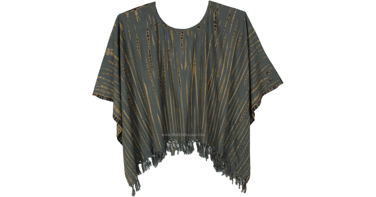 Herbal Root Short Tie Dye Poncho Top | Tunic-Shirt | Green | Tie-Dye ...