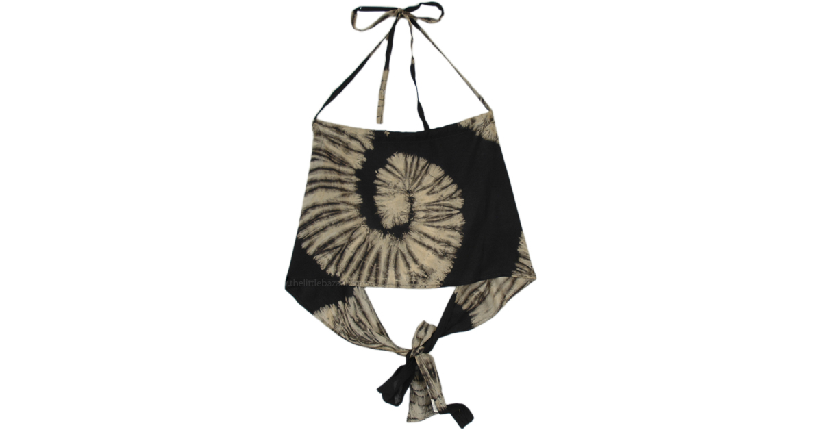 Black and White Tie Dye Swirl Halter Crop Top | Tunic-Shirt | Black | Vacation, Beach, Tie-Dye ...
