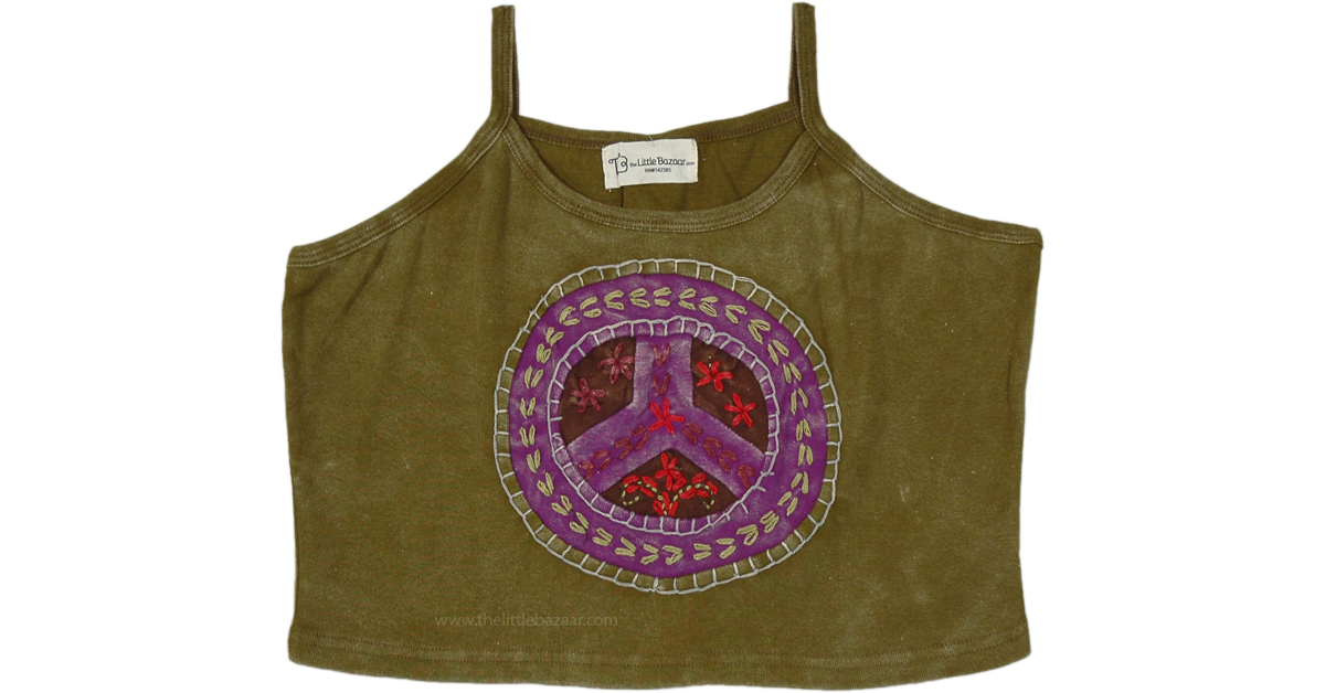Green Peace Hippie Crop Tank Top | Tunic-Shirt | Green | Sleeveless ...