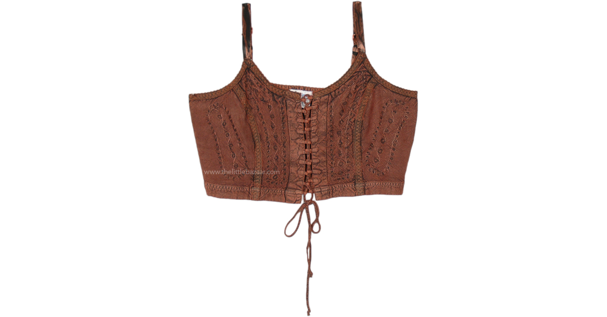 Copper Contour Brown Corseted Top | Tunic-Shirt | Brown | Embroidered ...