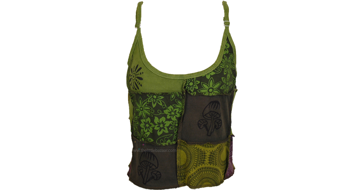 Moss Meadow Patchwork Hippie Tank | Tunic-Shirt | Green | Sleeveless, Stonewash, Embroidered ...