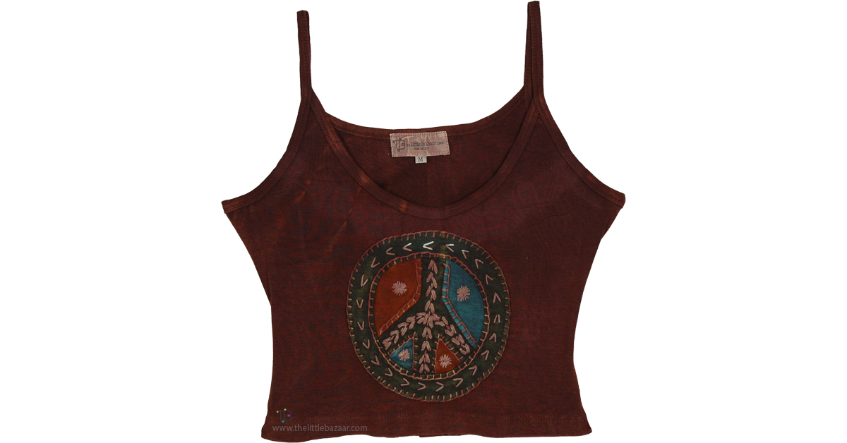 Rustic Soul Peace Spirit Tank Crop Hippie Top | Tunic-Shirt | Brown ...