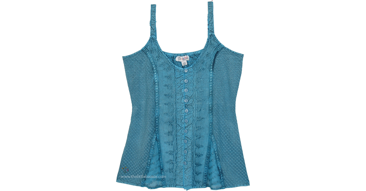 Turquoise Whisper Embroidered Bohemian Tank Top | Tunic-Shirt ...
