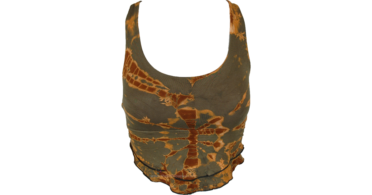 Earthy Green Hippie Tie Dye Lace Back Crop Top | Tunic-Shirt | Green ...