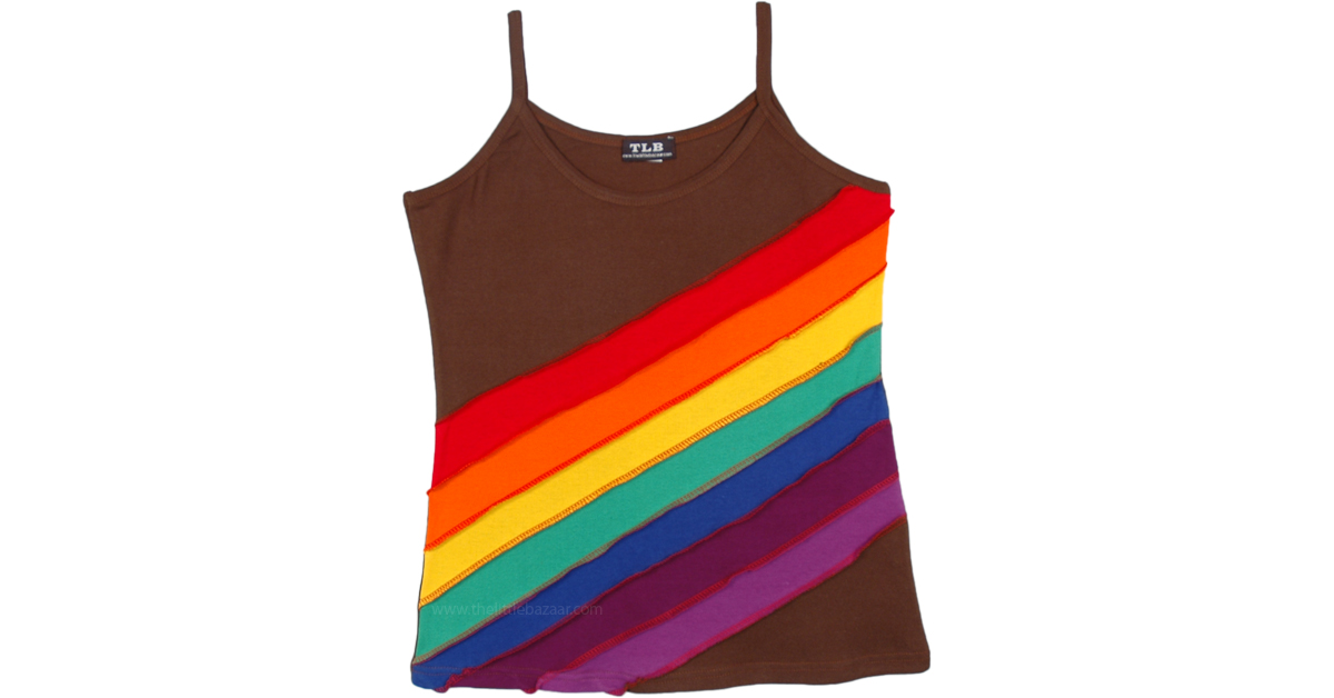 Sale:$19.99 Choco Brown Hippie Tank Top with Rainbow Stripes | Tunic ...