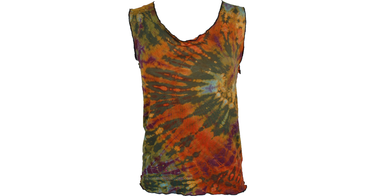 Harvest Sunset Cut-Out Bohemian Tank | Tunic-Shirt | Green | Sleeveless ...