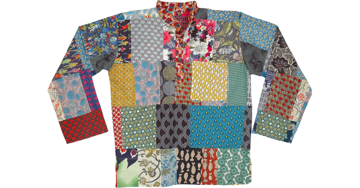 Multi Patchwork Unisex Hippie Tunic Shirt | Tunic-Shirt | Multicoloured ...