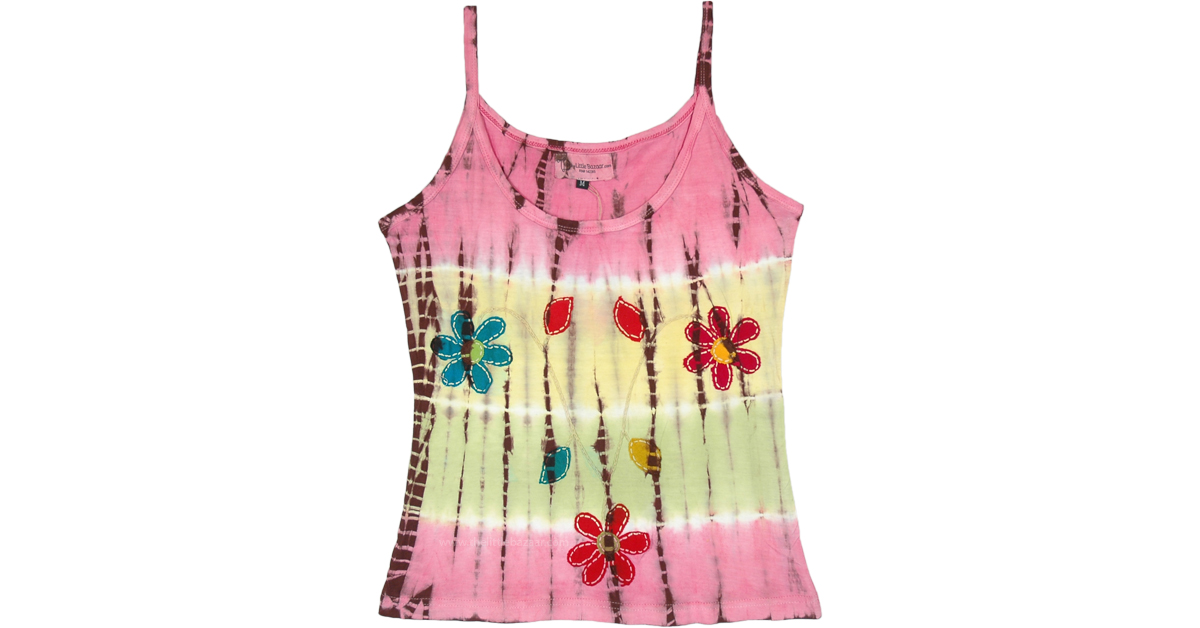 Summer Tones Floral Applique Cotton Tank Top | Tunic-Shirt | Pink ...