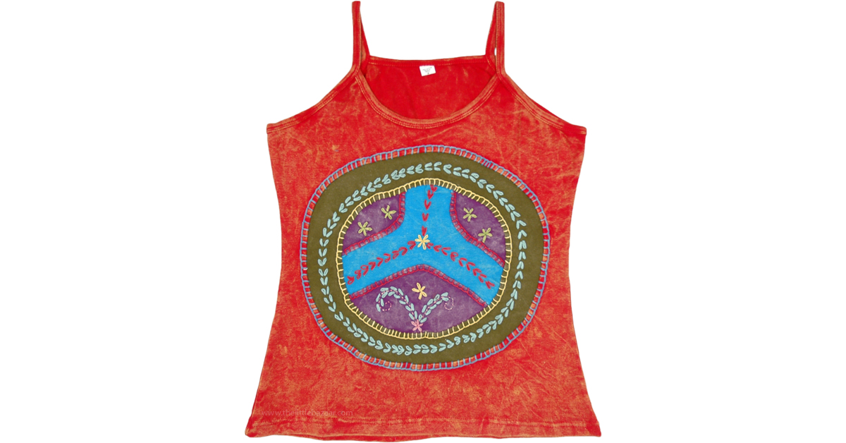 Peace Pharaoh Embroidered Hippie Cotton Tank Top | Tunic-Shirt | Red ...