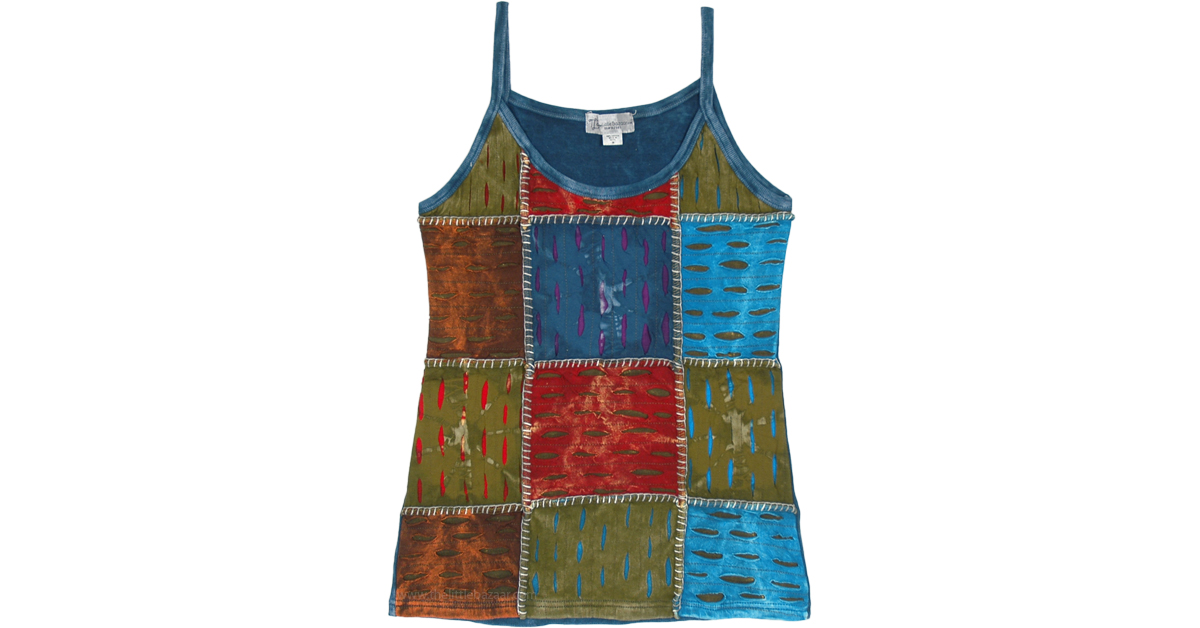 Multicolored Madness Razor Cut Patchwork Tank Top | Tunic-Shirt ...