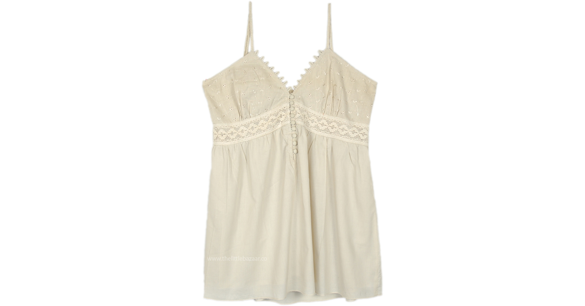 French Vanilla Bohemian Cotton Tank Top | Tunic-Shirt | Beige ...