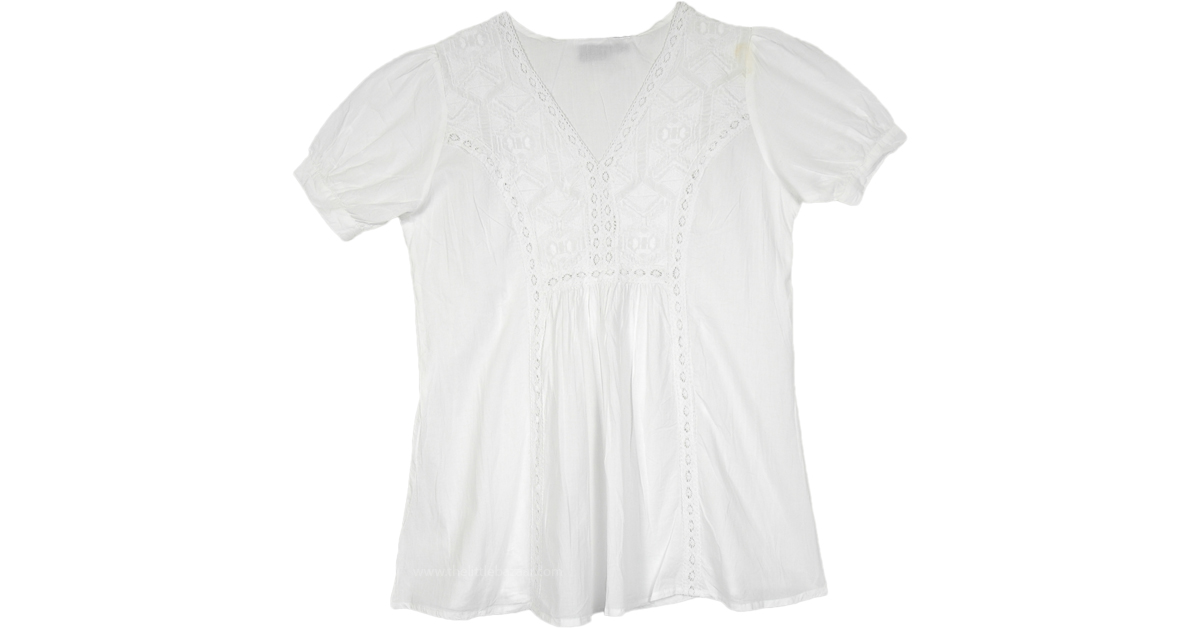 Pure White Cotton Top with Embroidery and Crochet Lace | Tunic-Shirt ...