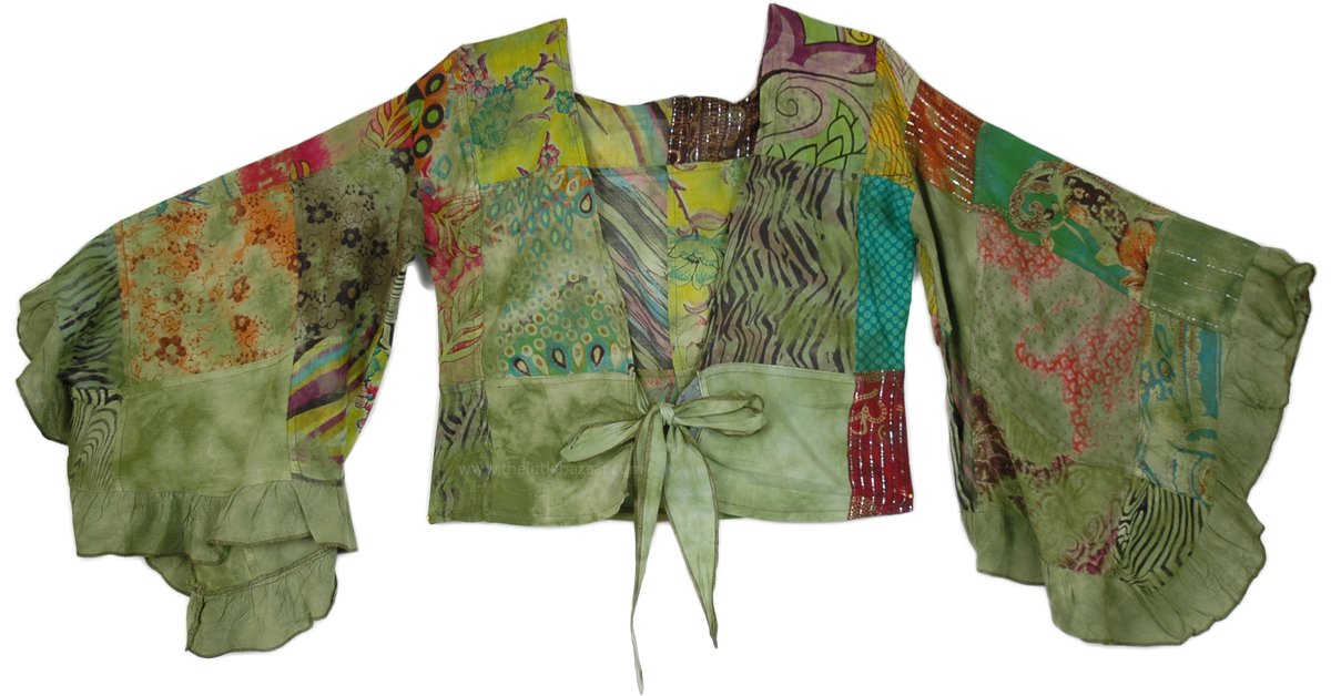 Exotic Flora Bell Sleeves Top with Front Tie-up | Tunic-Shirt | Green ...